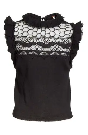 Free People Crochet Lace Ruffle Trim Blouse