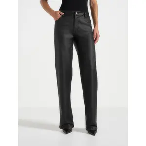 Manière De Voir Maniere De Voir Wax Effect High Rise Straight Leg Jeans - Black