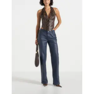 Manière De Voir Maniere De Voir Wax Effect High Rise Straight Leg Jeans - Indigo