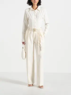 Manière De Voir Pascale Double Belt Wide Leg Trousers - Off White