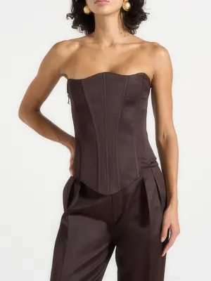Manière De Voir Scarlett Satin Corset - Brown