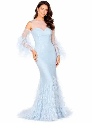 LARA NEW YORK Beaded Faux-wrap V-neck Bridal Gown - Sky