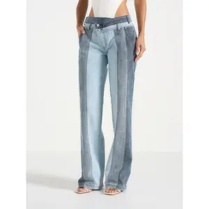Manière De Voir Jacinda Color Block Straight Leg Jeans - Mid Blue