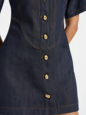 Manière De Voir Mathilde Corset Contrast Stitch Denim Dress - Indigo