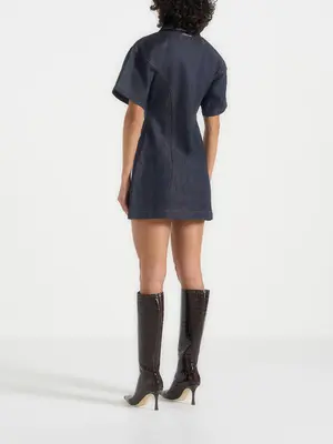 Manière De Voir Mathilde Corset Contrast Stitch Denim Dress - Indigo