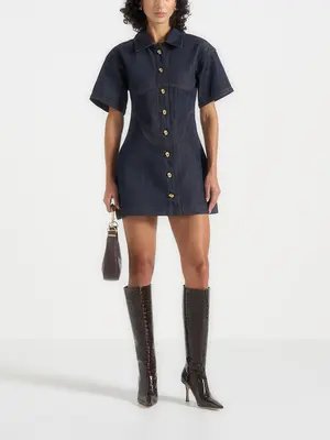 Manière De Voir Mathilde Corset Contrast Stitch Denim Dress - Indigo