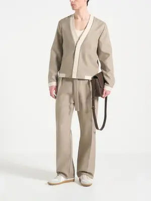 Manière De Voir Clovis Linen Cardigan With Contrast Placket - Beige