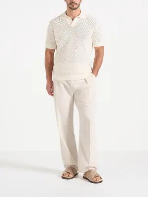 Manière De Voir Conrad Textured Cotton Knit Polo Shirt - Cream