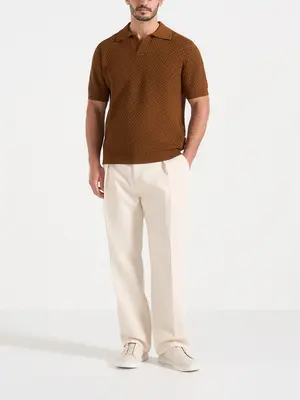 Manière De Voir Conrad Textured Cotton Knit Polo Shirt - Fawn