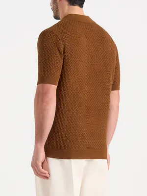 Manière De Voir Conrad Textured Cotton Knit Polo Shirt - Fawn