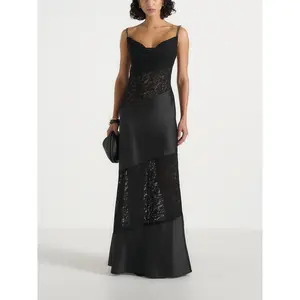 Manière De Voir Manière De Voir Asymmetric Lace Maxi Dress Black
