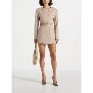 Manière De Voir Sierra Double Breasted Belted Blazer Dress - Beige