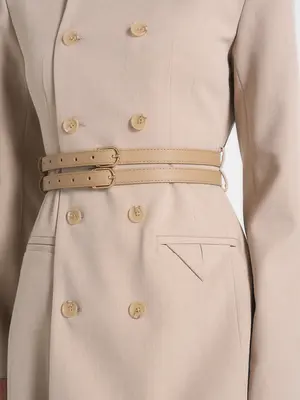 Manière De Voir Sierra Double Breasted Belted Blazer Dress - Beige