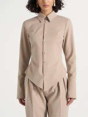 Manière De Voir Maniere De Voir Tailored Fitted Shirt With Pointed Hem - Beige