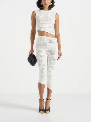 Manière De Voir Aimee Pointelle Asymmetric Capri Leggings - Cream