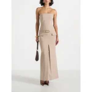 Manière De Voir Maniere De Voir Tabitha Tailored Bandeau Belted Maxi Dress - Beige