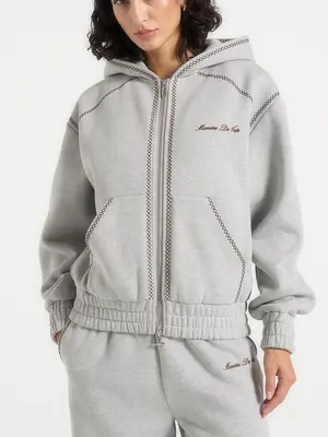 Manière De Voir Ollie Whipstitch Zip Hoodie - Light Grey