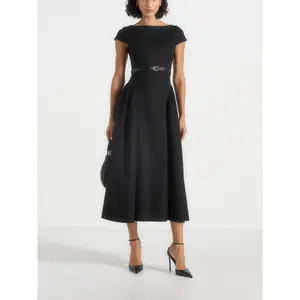 Manière De Voir Manière De Voir Gaia Boat Neck Flared Maxi Dress Black