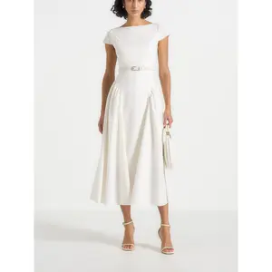Manière De Voir Gaia Boat Neck Flared Maxi Dress - White