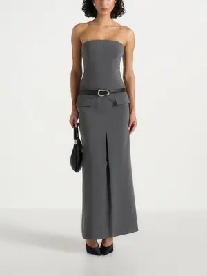 Manière De Voir Tabitha Tailored Pinstripe Bandeau Belted Maxi Dress - Grey