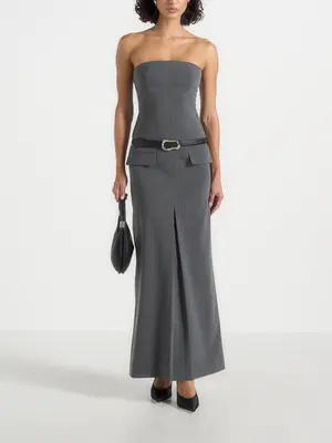 Manière De Voir Tabitha Tailored Pinstripe Bandeau Belted Maxi Dress - Grey