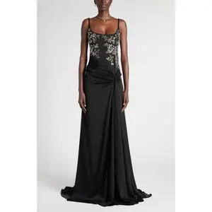 Alexander McQueen Embellished Draped Crepe Gown - Black