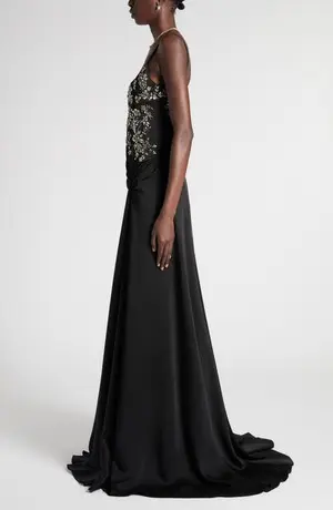 Alexander McQueen Embellished Draped Crepe Gown