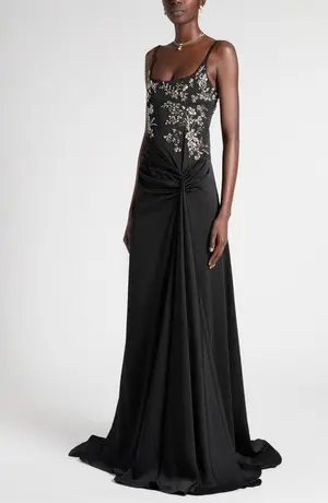 Alexander McQueen Embellished Draped Crepe Gown