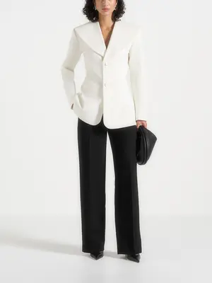 Manière De Voir Emy Tailored Cinch Waist Shawl Blazer - White