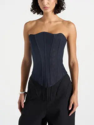 Manière De Voir Denim Lace Up Corset - Blue