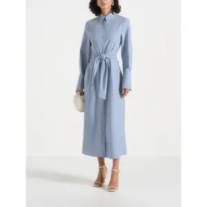Manière De Voir Fern Linen Midi Shirt Dress - Blue