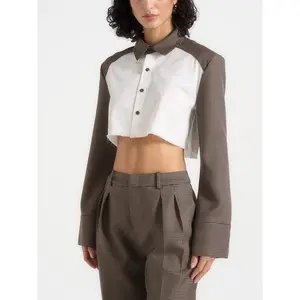 Manière De Voir Bernadette Houndstooth Contrast Cropped Shirt
