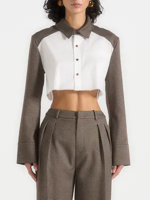 Manière De Voir Bernadette Houndstooth Contrast Cropped Shirt