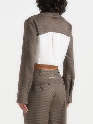 Manière De Voir Bernadette Houndstooth Contrast Cropped Shirt