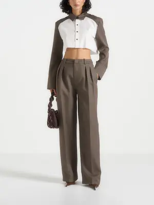 Manière De Voir Bernadette Houndstooth Contrast Cropped Shirt