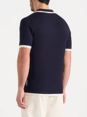 Manière De Voir Lambert Contrast Detail Knit Polo - Navy