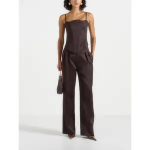 Manière De Voir Julie Satin Wide-leg Tailored Trousers - Brown