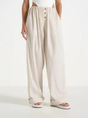 Manière De Voir Ivanna Striped Cotton Wide Leg Pants - Cream