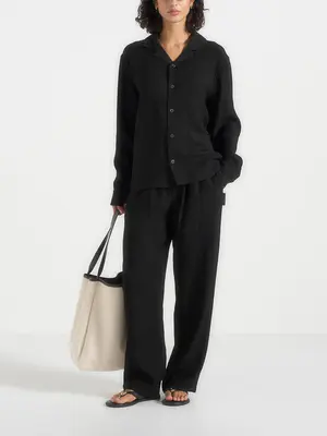 Manière De Voir Maniere De Voir Addison Textured Relaxed Fit Trousers - Black