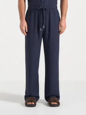 Manière De Voir Maniere De Voir Addison Textured Relaxed Fit Trousers - Navy