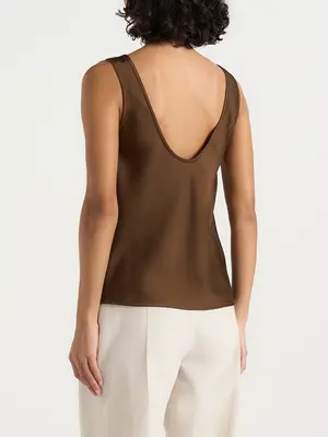 Manière De Voir Mathilda Satin Scoop Neck Open Back Tank Top - Brown
