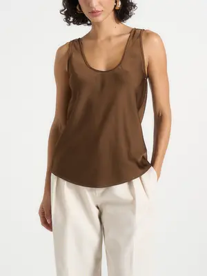 Manière De Voir Mathilda Satin Scoop Neck Tank Top - Brown