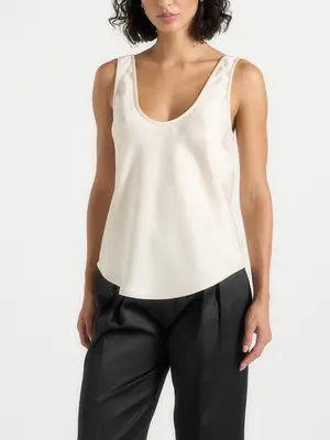 Manière De Voir Mathilda Satin Scoop Neck Tank Top - Ivory
