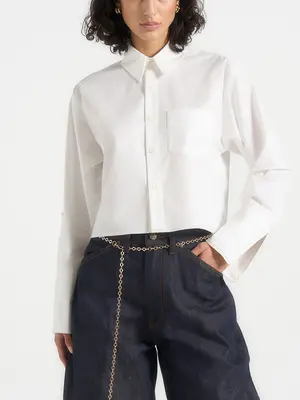 Manière De Voir Oversized Cropped Cotton Shirt With Classic Collar And Button Closure