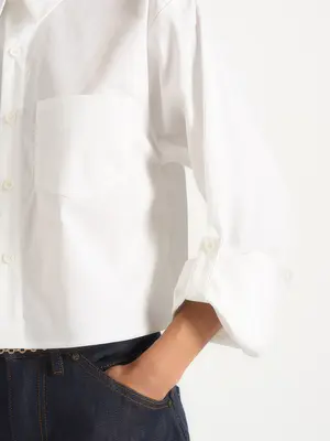 Manière De Voir Oversized Cropped Cotton Shirt With Classic Collar And Button Closure