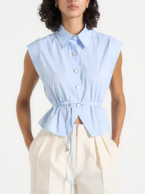Manière De Voir Malia Wide Shoulder Cropped Shirt - Blue
