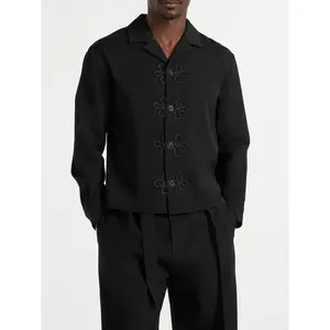 Manière De Voir Valen Embroidered Closure Long Sleeve Shirt - Black