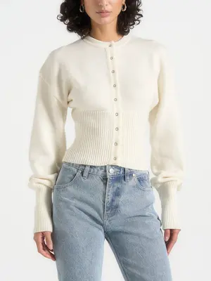 Manière De Voir Maniere De Voir Knitted Cinched Waist Cardigan - Cream