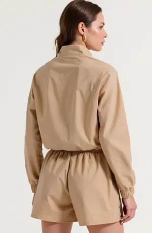 MODENAIRE Cropped Zip Front Jacket And High Waist Drawstring Shorts Set