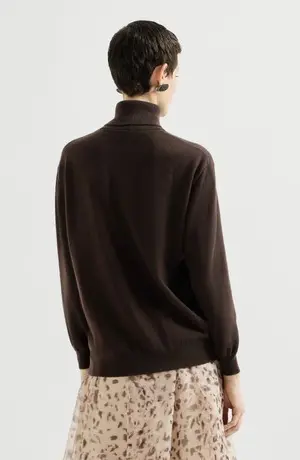 Brunello Cucinelli Cashmere Turtleneck Sweater With Monili - Coffee